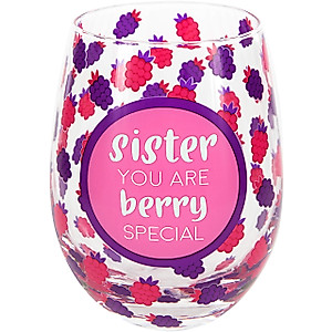 Pavilion Gift Company 18oz Sister You Are Berry Special-Raspberry Stemless Wine Glass, Pink