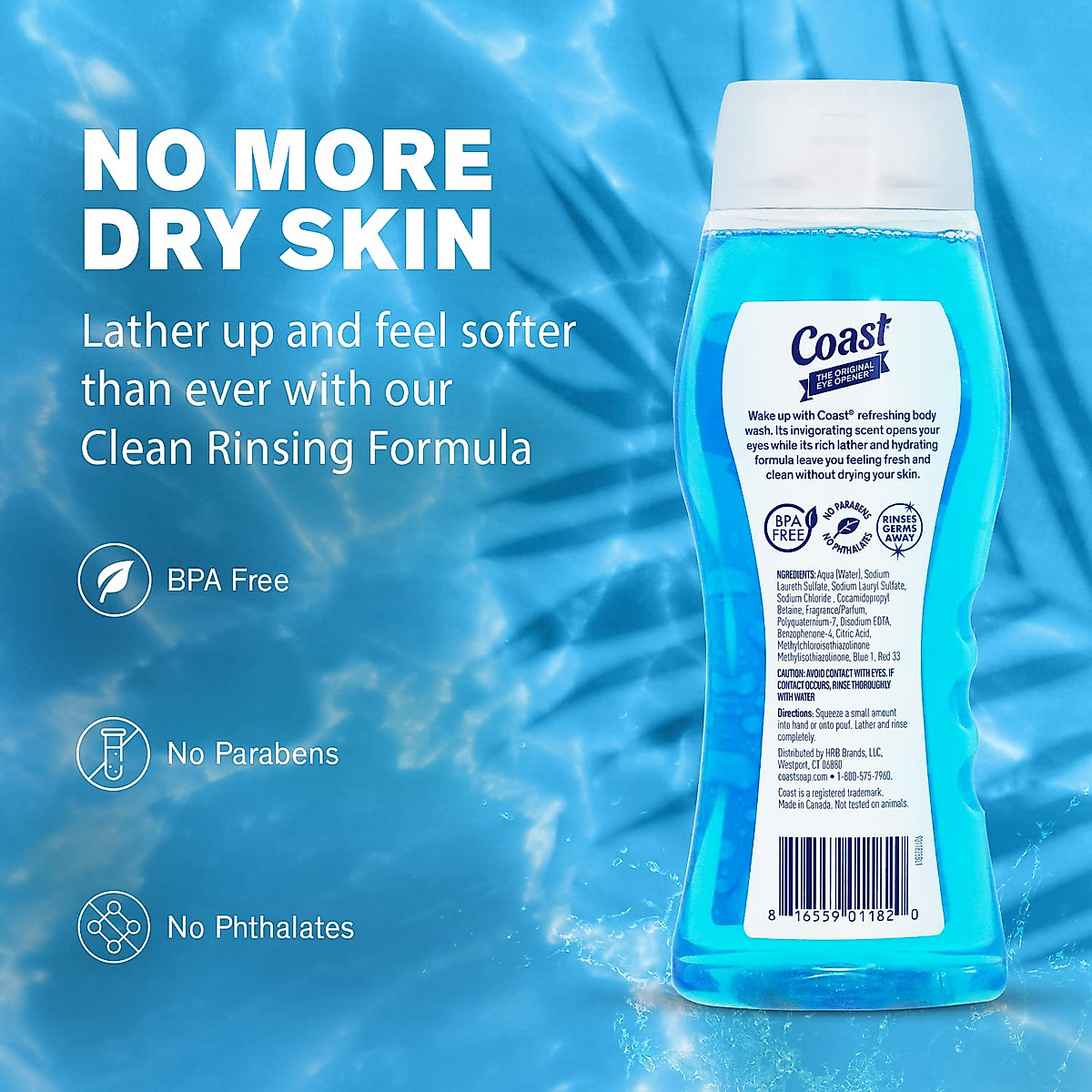 Coast 2-in-1 Hair and Body Wash, Classic Scent - Men's Body Wash, Shampoo & Conditioner - 6 Pack x 18 Fl Oz - Moisturizing & Refreshing Rich Lather for Energized And Clean Skin