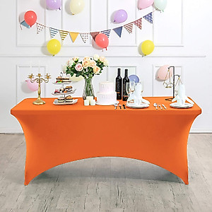 Hezuzo Spandex Table Cover for 8FT Table Universal Fitted Stretch Tablecloth for Party, Banquet, Wedding and Events-Orange