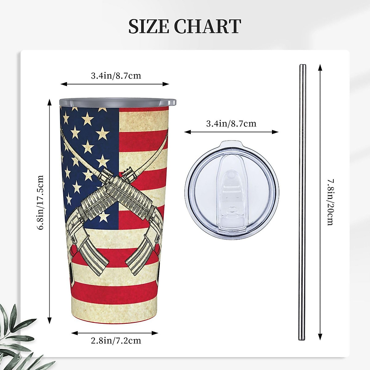 VKKOEWL Flag Of USA With Guns Stainless Steel Insulated Tumbler 20 Oz Travel Water Bottle Coffee Mug Drink Cup With Lid Straw