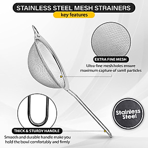 Makerstep Set of 3 Stainless Steel Fine Mesh Strainers Graduated Sizes 3.38", 5.5", 7.87" Strainer Wire Sieve Sifter with Sturdy Handle for Kitchen Gadgets Tools - New Home Kitchen Essentials
