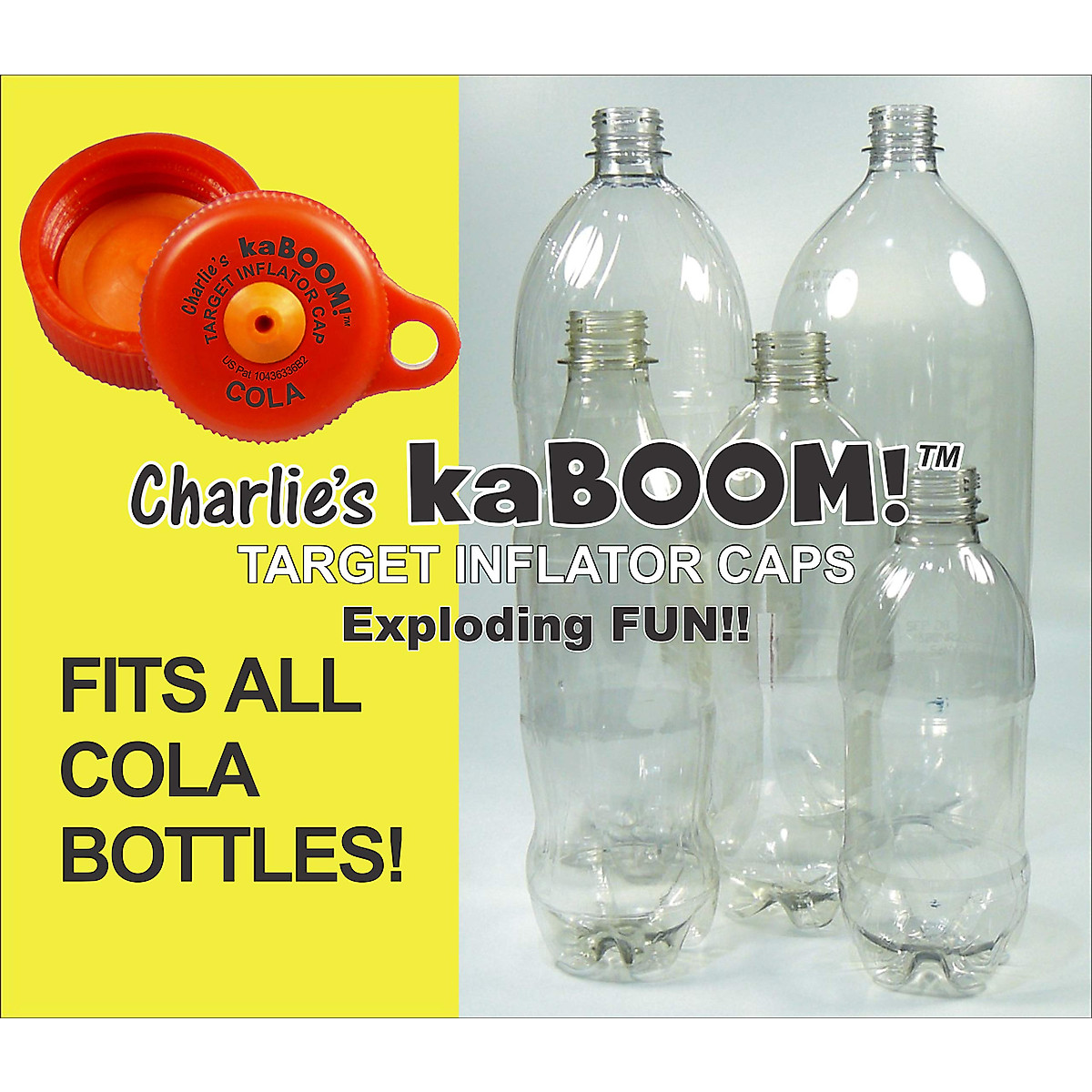 Charlie's kaBOOM! Exploding Cola Target Caps 10-Pack - Turn Plastic Bottles into Reactive Targets - Archery - Bow - Firearms - Pellet Gun- air Rifle and More