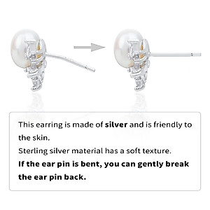 Pearlsays Natural Pearl Earrings for Women 925 Sterling Silver Cubic Zirconia Earrings Jewelry for Women AAAA Quality Real White Freshwater Pearl from The Pearls Source (8.00, Natural Pearl Zirconia