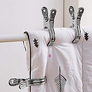 FOMMEN Large Heavy Duty Metal Clothespins 6 Packs Stainless Steel Clothespin,Big Beach Chair Towel Clips,Clamp for Quilt,Outdoor Light Clips
