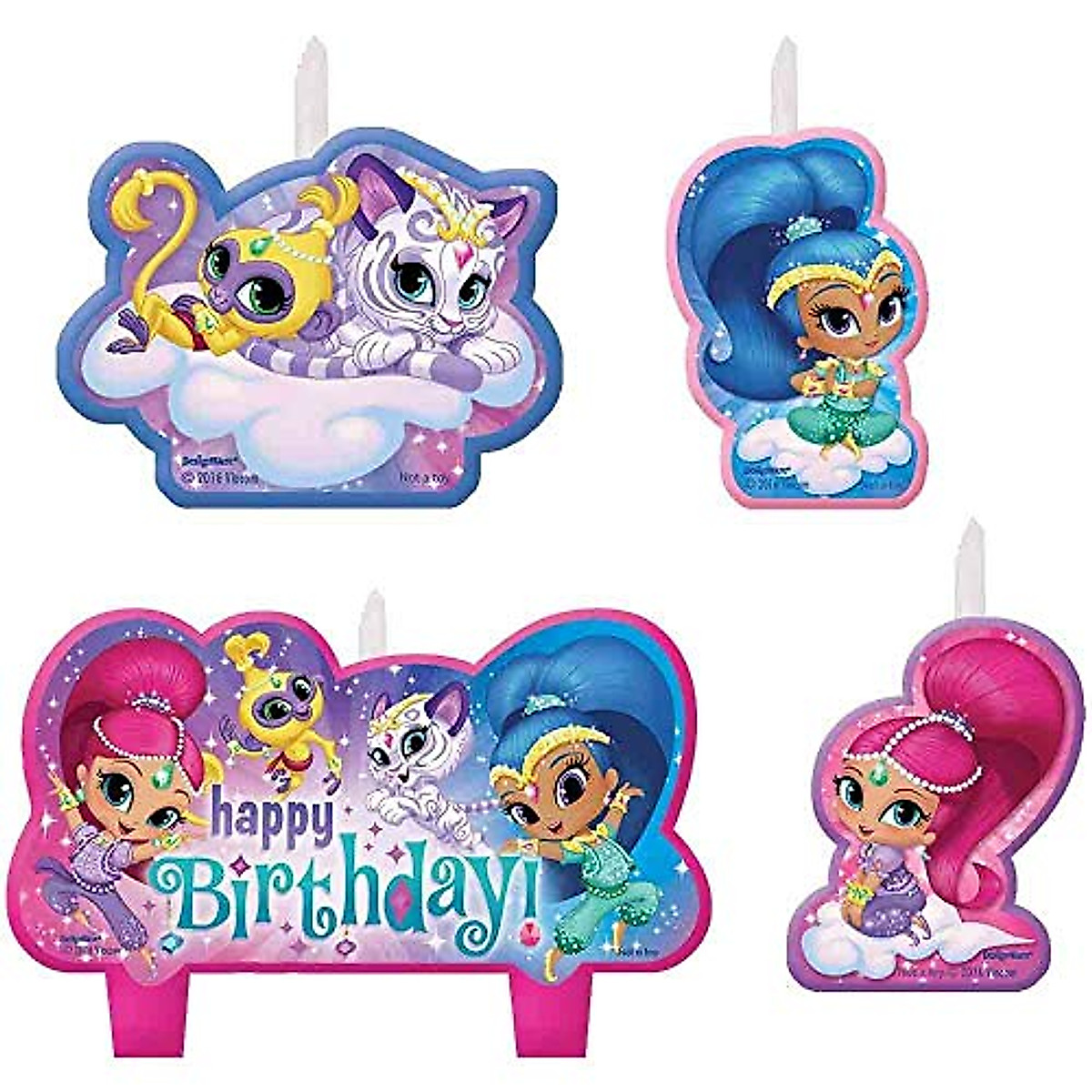 Amscan Shimmer and Shine Happy Birthday Candle Sets (4 ct) One Size, Multicolor 170332