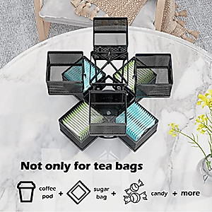 COVAODQ Tea Bag Organizer Tea Bag Storage Holder Spinning Carousel with 8 Compartments, Tea Bag Holder Black