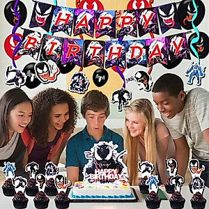 102 Pcs Birthday Party Decorations, Birthday Party Supplies Included Banner, Cake Topper, Cupcake Toppers, Balloons, Stickers, Hanging Swirls Party Decorations Set for Boys and Girls