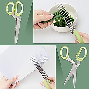 Herb Scissors Herb Stripper Set, Luxiv Stainless Steel Herb Cutter Tools 5-Blades Scissors with Herb Stripping Tool, Safe Cover, Cleaning Comb Multi-blade Herb Shears 2 IN 1 Herb Tools Kits (Green)