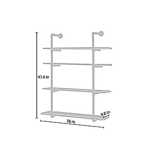 Coral Flower Industrial Pipe Shelving Wall-Mounted 4-Tier Rustic Metal Floating Shelves Wood Book Shelves Wall Shelf Unit Bookshelf Hanging Wall Shelves，Gray