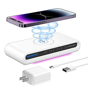 USB C Fast Charger, 4 in 1 30W Charging Station for Multiple Devices, Wireless Charger for Samsung Galaxy Phone, Watch/iPhone 14/13/12/11 Series, 3 Ports USB Hub with 7 Color Ambient Light