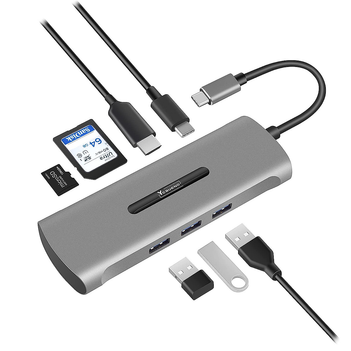 USB C Hub Adapter for MacBook Air, MacBook USB Adapter - 7-in-1 Multiport 4K HDMI Docking Station, Dongle for MacBook Pro/Air Mac Dock TF/SD Card Readers, Thunderbolt 3, PD 100W, USB 3.0