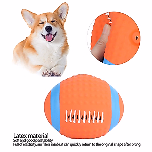 Dog Chew Toys, Squeaky Latex Dog Toy Balls Football Rugby Fetch Dog Interactive Toy with Crinkle Pape for Small Medium and Large Dogs
