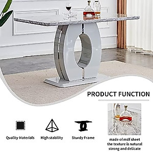 Ayvbir 63'' Modern Simple Imitation Marble Grain Dining Table Rectangular Office Table for 4-6 People for Dining Room Dining Room Kitchen Terrace(Grey)