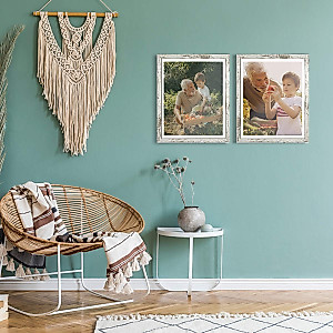 Capcillin 16x20 Picture Frame Wood Pattern Distressed White Poster Frame Set of 2, Wall Mounting,Plexiglass,Great for Prints, Mural,and Art（CP001-MD16x20RW）