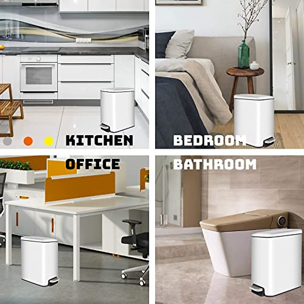 TMTECH 1.3 Gallon/5 Liter Small Trash Can with Lid, Slim Bathroom Step Trash Can with Removable Buckets, Garbage Container Bin for Powder Room, Bedroom, Kitchen, Craft Room, Office - White