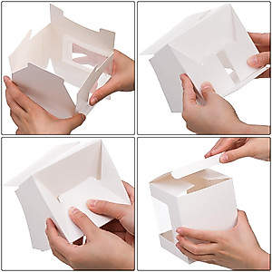 AVLA 50 Pack Gift Boxes for Sublimation Mugs, 4.3x4.3x5'' Small White Packaging Box, 12OZ 15OZ Transparent Cups Wrapping Box with Clear View Window, Cupcake Box Christmas Ornament Box for Wedding