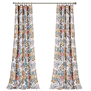 Lush Decor Sydney Curtains | Floral Garden Room Darkening Window Set for Living, Dining, Bedroom x 52”, Blue and Yellow, 108" L Panel Pair, Blue & Yellow