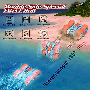 Fixget Amphibious Remote Control Car for Kids, 2.4GHz Waterproof Off Road Truck Toys, 4WD Electric Double Sides RC Stunt Boat Gifts for 6+ Years Old Boys