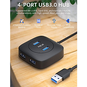 USB 3.0 HUB PHOCAR 4 Port USB Data HUB with 1.5ft Extension Cable Portable High Speed USB Extender Compatible with MacBook Pro, iMac, Surface Pro, XPS, PC, Flash Drive, Mobile HDD etc. -Black