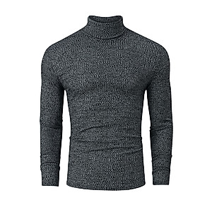 TURETRENDY Men's Stretch Muscle Tshirts Turtleneck Long Sleeve Knit Tees Casual Slim Fit Basic Shirt Tops Dark Gray M