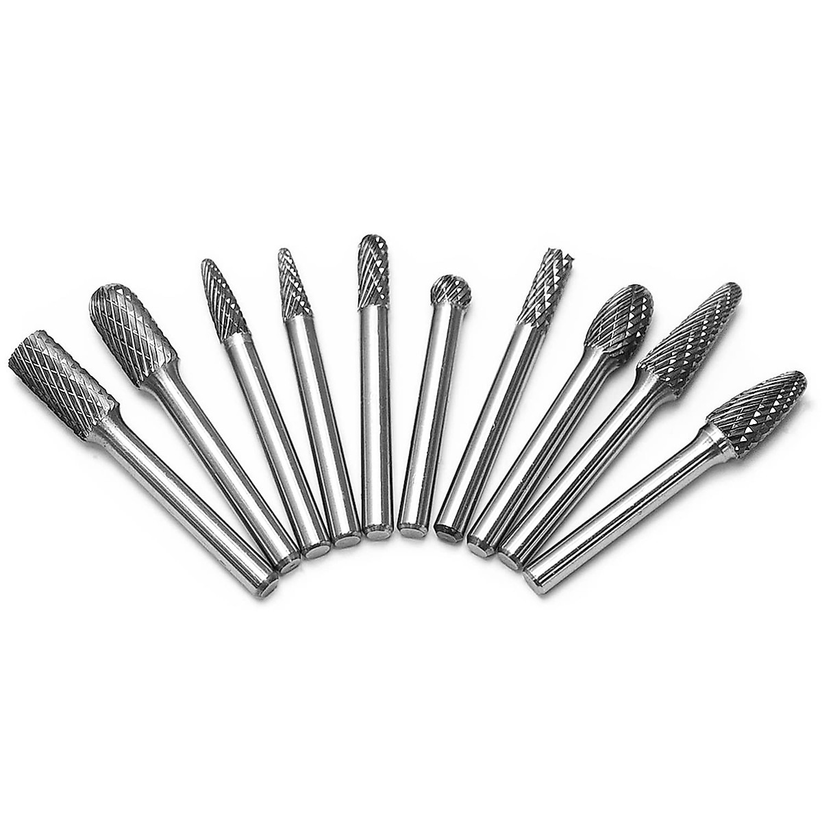 Carbide Burrs Set with 1/4''Shank Double Cut Solid Power Tools Tungsten Carbide Rotary Files Bits for Die Grinder Metal Wood Carving Engraving Polishing Drilling Grinding Milling Cutting 10pcs