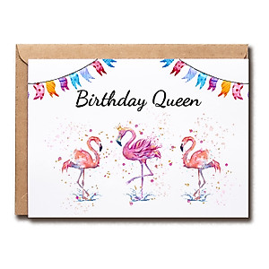 Birthday Queen - Birthday Card Flamingo - Happy Birthday Card For Women - Birthday Card For Her - Meaningful Greeting Cards.