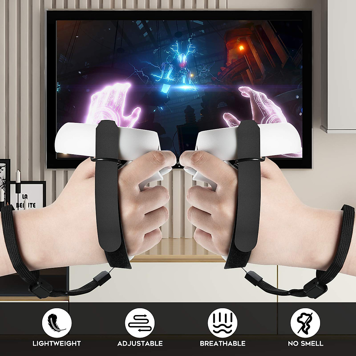 (1 Pair) Orzero Adjustable Hand Grip Straps Accessories for Quest 2 VR Gaming Headset Controller, Handle Dropping Prevention - Black