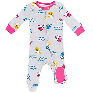 Pinkfong Baby Shark Infant Baby Girls 2 Pack Zip Up Sleep N' Play Coveralls Pink/Gray 24 Months