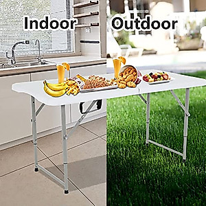 FDW Folding Table 4FT Picnic Table Adjustable Height Plastic Table Camping Table Office Table for Home Office Party Picnic
