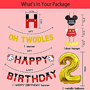 2nd Mouse Birthday Party Supplies Decorations 57Pcs - HAPPY BIRTHDAY Banner OH TWODLES Banner '2' Foil Balloon Balloons Hat Door Sign Cupcake Toppers Birthday Decorations for Boys Girls Kids Babies