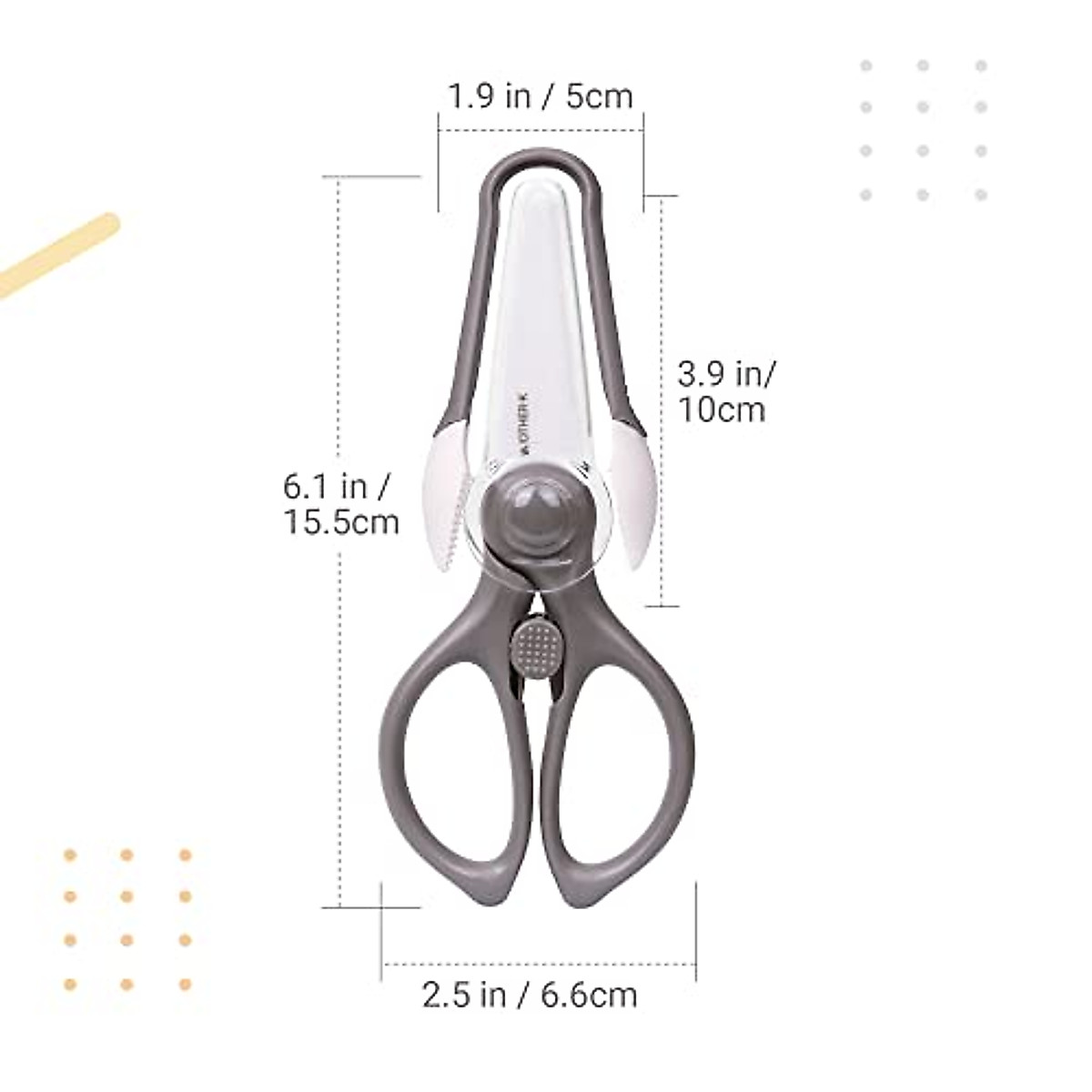 MOTHER-K Portable Ceramic Scissors with Tong Set, Ceramic Scissors for Baby Food with Protective Blade Cover and Portable Case, Safety Lock (GREY)