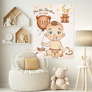 Faccito Pin The Pacifier Baby Shower Games Bear Baby Shower Decoration Include Brown Poster 24 Pacifier Stickers Blindfold Pin The Pacifier on Baby Game for Bear Baby Shower Birthday Party Supplies