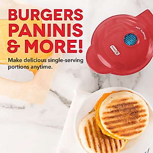 Dash Mini Maker Portable Grill Machine + Panini Press - Red & DMW001RD Machine for Individual, Paninis, Hash Browns, & other Mini waffle maker, 4 inch, Red