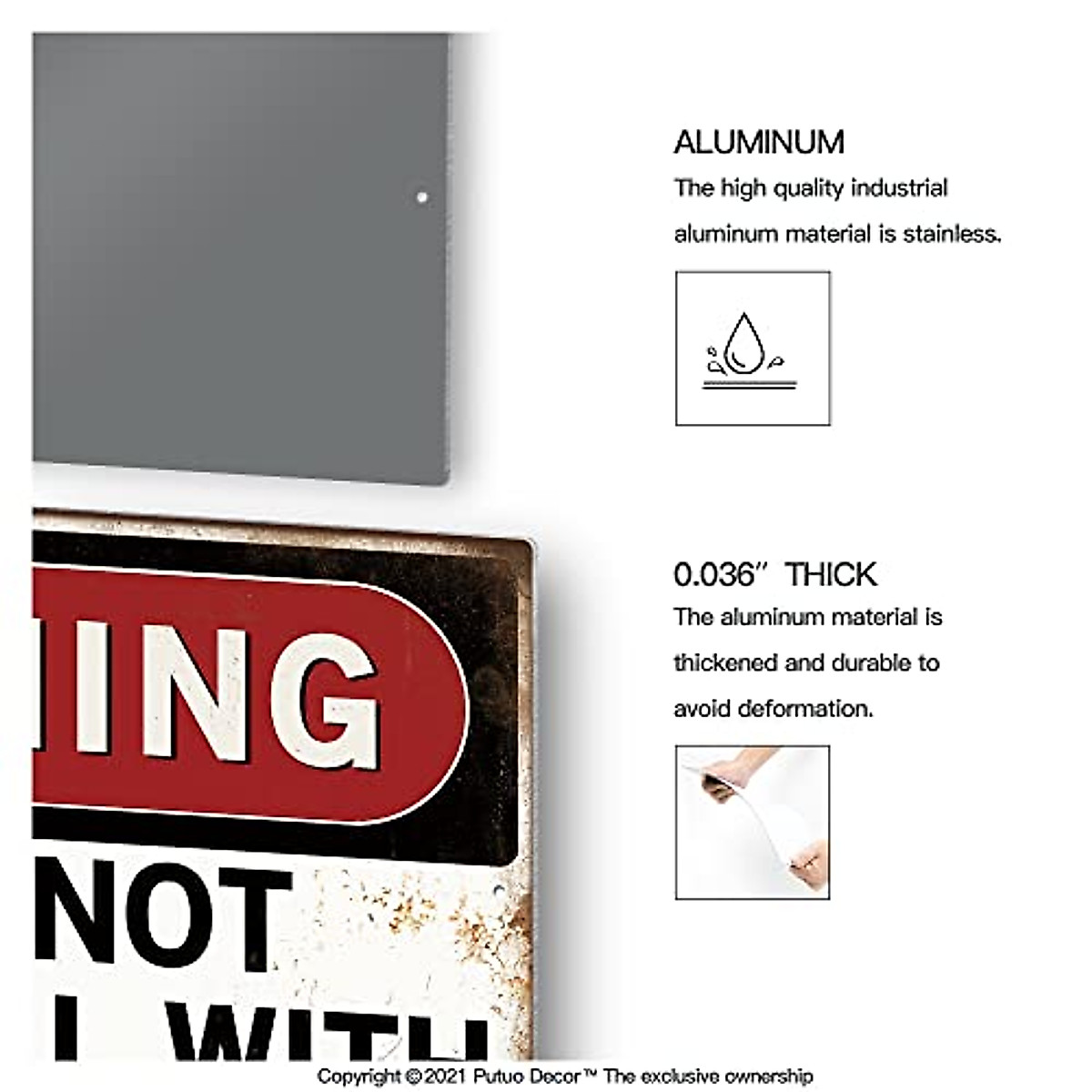 Putuo Decor Funny Sarcastic Metal Tin Sign Man Cave Bar Decor Warning Dose Not Play Well With Liberals 12 x 8 Inches