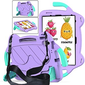 ESSTORE Kids Case Compatible with iPad 10th Generation (2022) 10.9 Inch Kids Case, Shockproof Case with Shoulder Strap/Handle/Stand Cute Cover, Lightpurple/MintGreen
