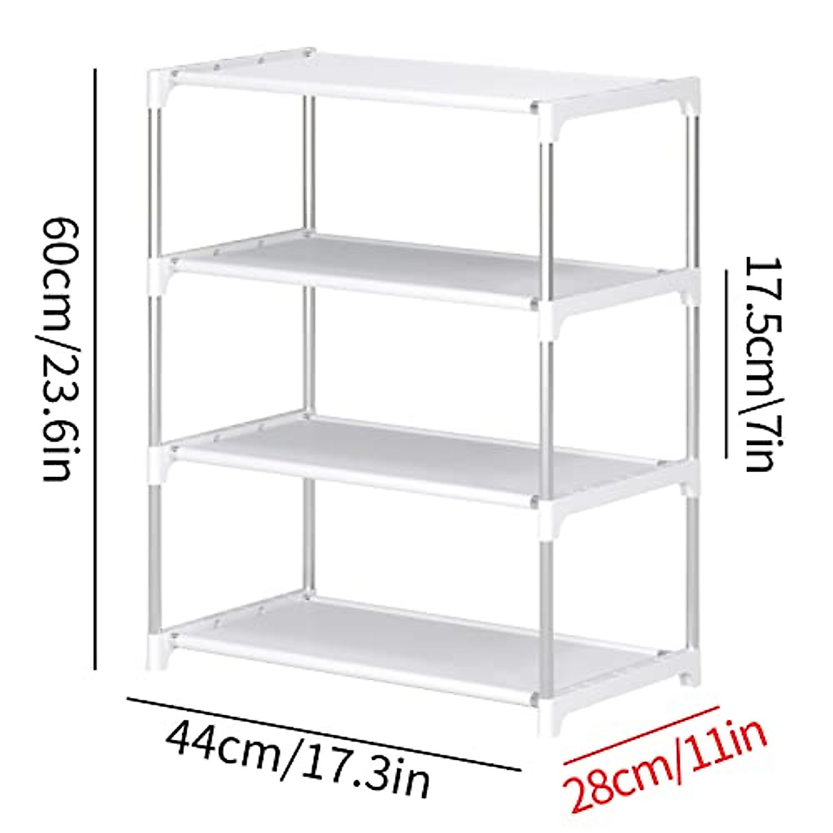 SHELAKET Stackable Small Shoe Rack，Upgrade 4-Tier Kids Shoe Shelf Storage Organizer for Entryway, Hallway and Closet (White)