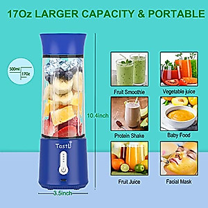 TastLi Portable Blender, USB Rechargeable, Travel Mini Personal Blender for Shakes and Smoothies, with 17 oz Blender Bottles, Waterproof, Small Juicer Cup Mixer Electric Smoothie Blender Maker (Dark blue)