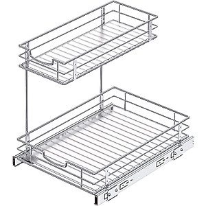 Dobyusf 2 Tier Pull Out Cabinet Organizer and Storage, Under Sink Slide Out Drawers for Kitchen Home Bathroom Organizer Storage