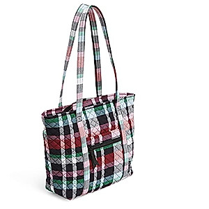 Vera Bradley Women's Cotton Small Vera Tote Bag, Ribbons Plaid - Recycled Cotton, One Size