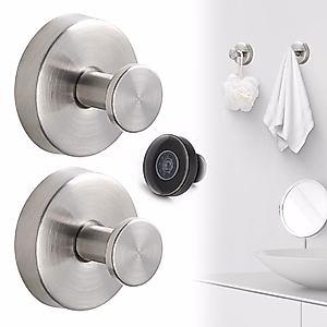 XieJY Suction Cup Hooks, 2024 Upgrade No Drill Towel Hooks Stainless Steel Waterproof Suction Cup Hooks Shower Towel Holder, Bathroom Coat Hook for Kitchen, Shower, Bedroom, Hotel (2, Silver)