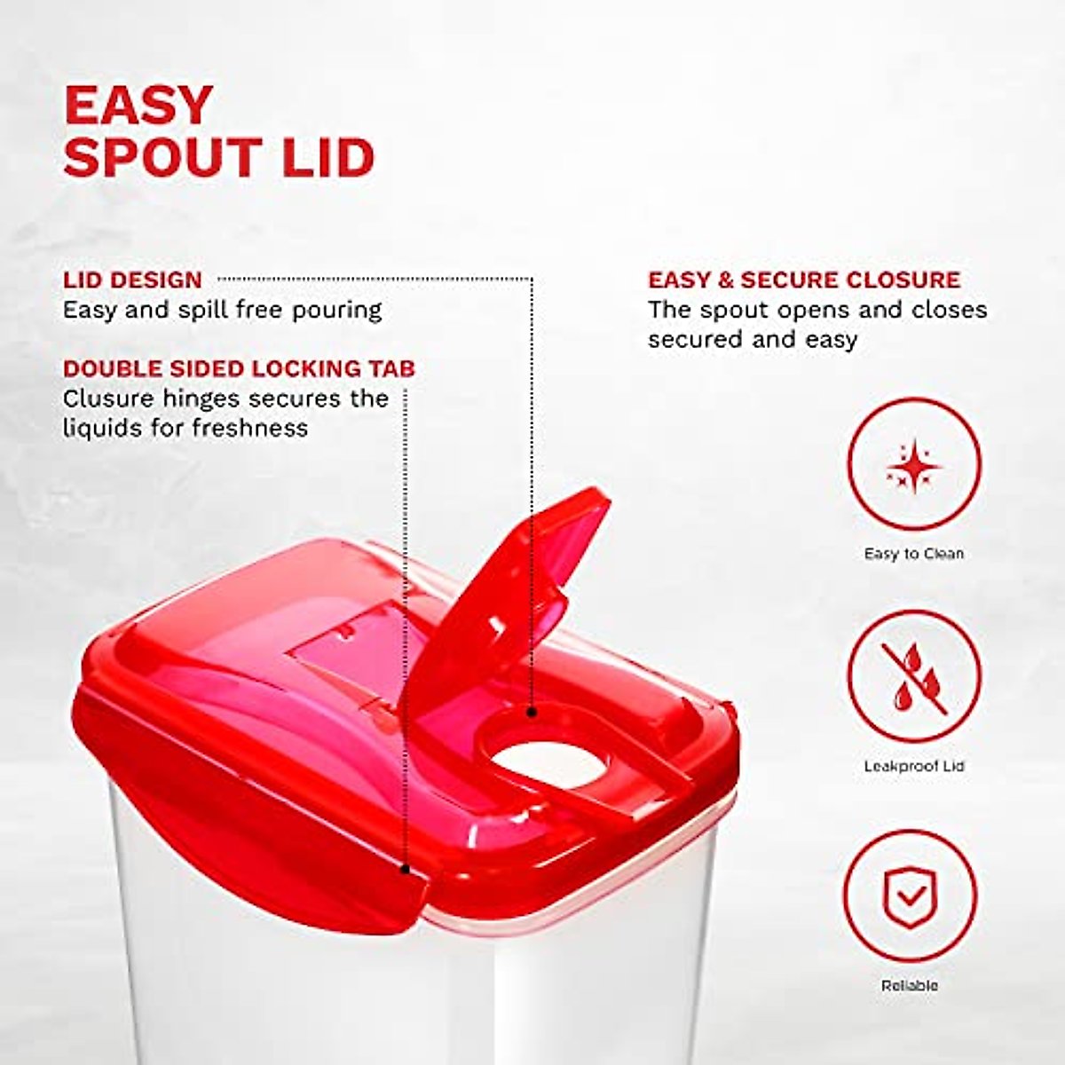 Pitcher 50 Oz. | Plastic Pitcher with Lid | Jug for Fridge | Juice Container with Lid | Iced Tea Pitcher | Airtight Pitcher with Spout Perfect for Lemonade, Water. BPA Free, Red (Small))
