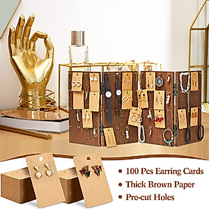 101 Pcs Foldable Wooden Jewelry Display Stand 64 Hooks Earring Display Rack for Selling Earring Display Cards 4 Panel Wood Jewelry Display Bracelet Organizer with Earring Cards for Business Home Using