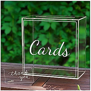 AOZZO Wedding Card Box, Acrylic Clear Post Money Gift Box Holder with Thank you Card Sign, Transparent Memory Box for Anniversary Wishing Well Birthdays Party Reception Graduation Decorations