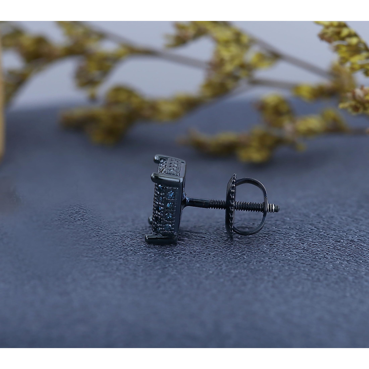 Dazzlingrock Collection 0.25 Carat Round Blue Diamond Cube Unisex Screwback Stud Earring (1 Pc Only) in Blue Plated 18K White Gold