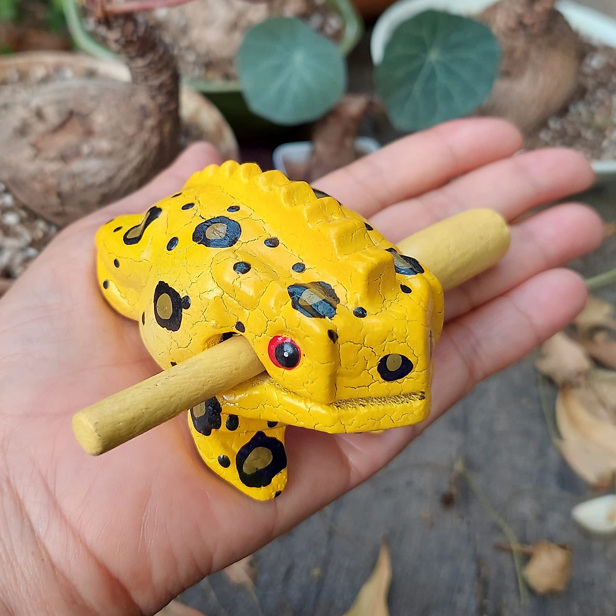 Cozinest 3" Wooden Frog Guiro Rasp Percussion Instruments Tone Block Thailand Craft Wood Frog Musical Instrument Adorable Gift (Yellow Dots)