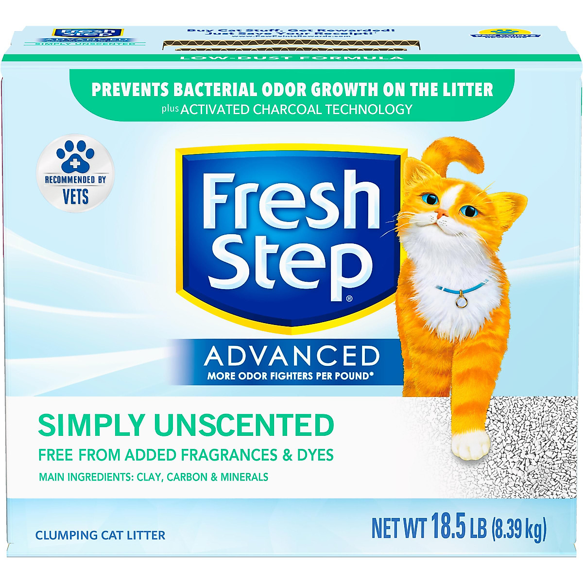 Fresh Step Advanced Simply Unscented Clumping Litter, Fresh Step Unscented Cat Litter Fights Odor on Contact, 18.5 lb. Box