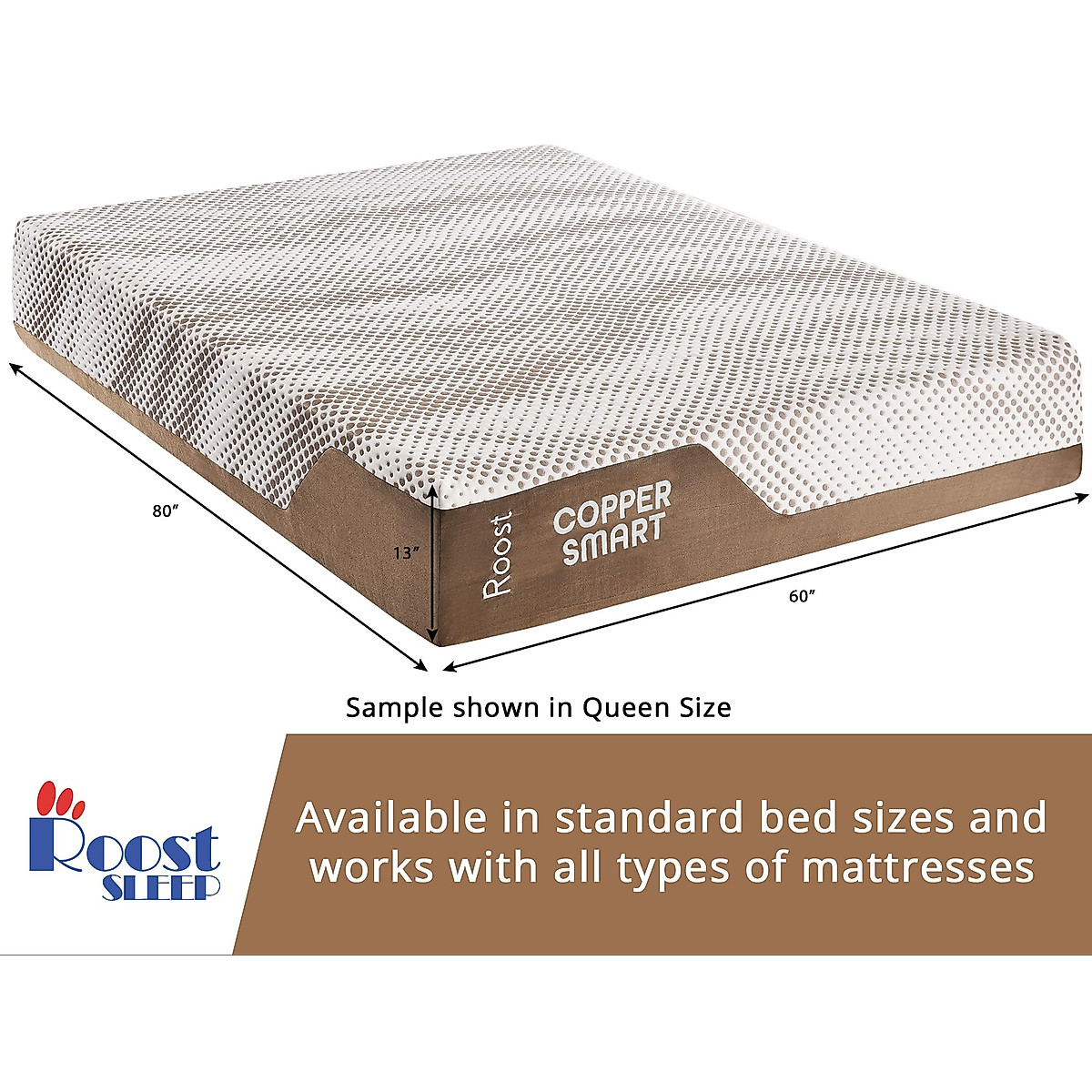 Roost Copper Smart 14-Inch Thermic Gel Memory Foam Mattress with Copper Infused Cover for Cool and Comfortable Sleep, Easy Set Up and Durable Copper Mattress, Full