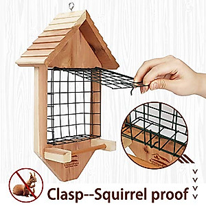 Solution4Patio USA Cedar Tail Prop Suet Bird Feeder with One Perch, Clasp Suet Cage for Squirrel Proof, Suet Cake Holder for Pileated Woodpecker, Downy Woodpecker, Nuthatch, Chickadees, etc.