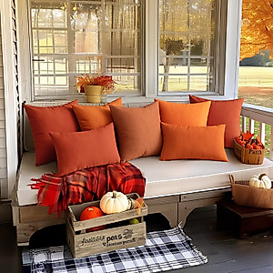 MIULEE Fall Pack of 2 Decorative Outdoor Solid Waterproof Throw Pillow Covers Polyester Linen Garden Farmhouse Cushion Cases for Patio Tent Balcony Couch Sofa 24x24 inch Burnt Orange