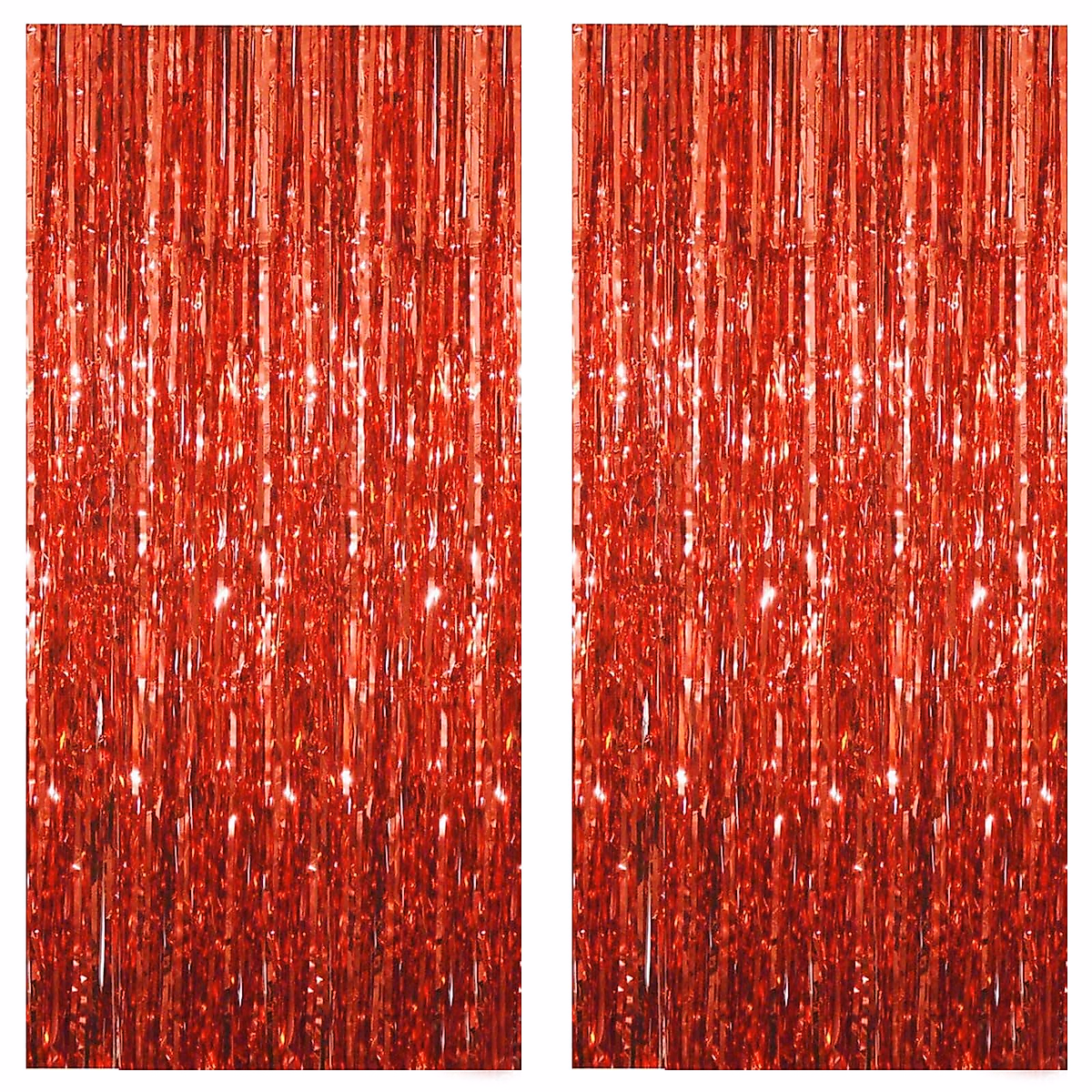 Acuteye Red Foil Fringe Curtain 3.3×8.3FT 2 Packs, Metallic Tinsel Curtains Party Streamers for Birthday Graduation Baby Shower Decoration (2pcs,3.3FT×8.3FT, Red)